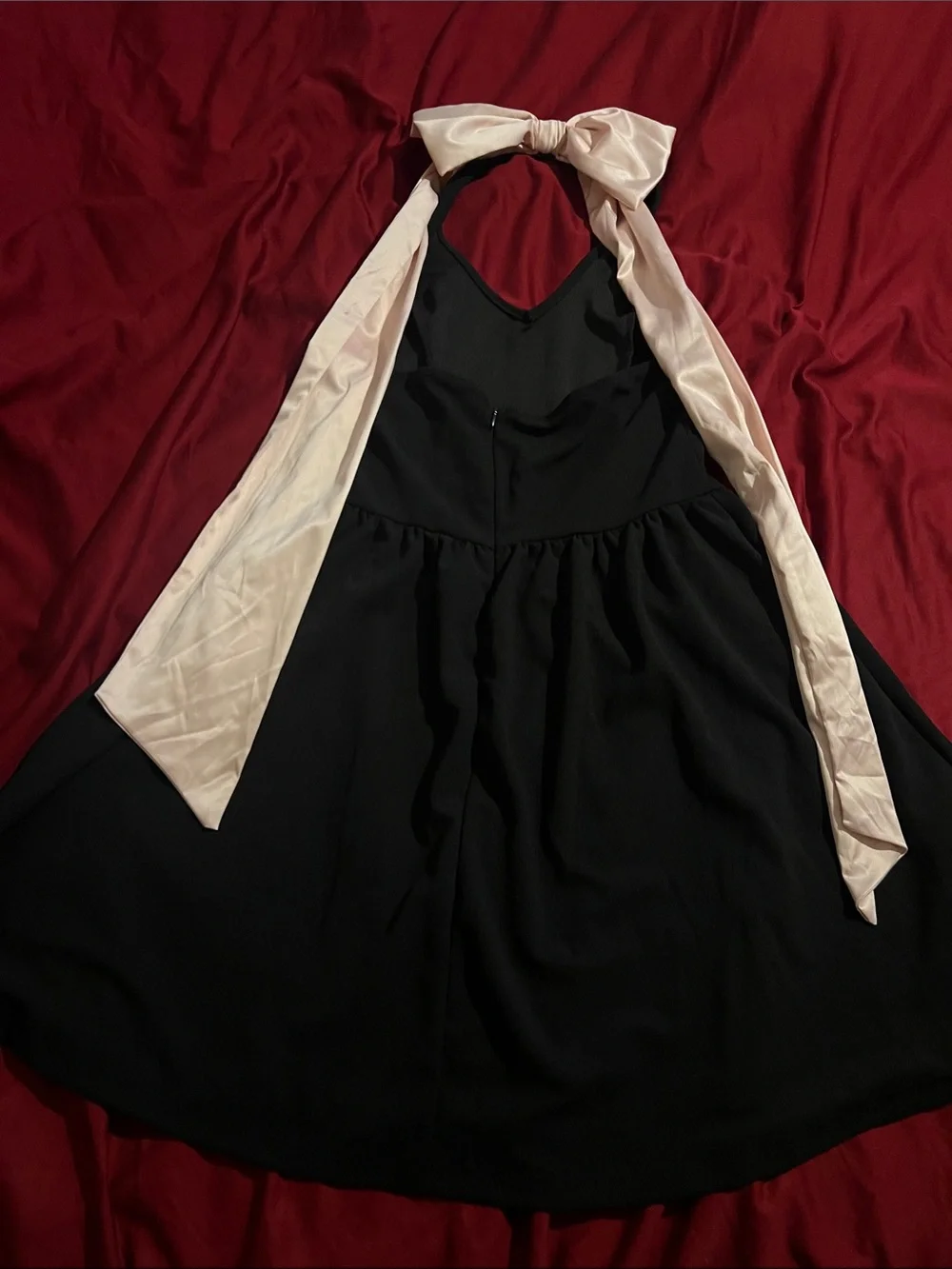 SHEIN | Dresses | Shein Black Halter Mini Dress With Cream Neck Tie ...